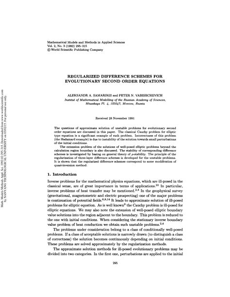 Pdf Regularized Difference Schemes For Evolutionary Second Order Equations