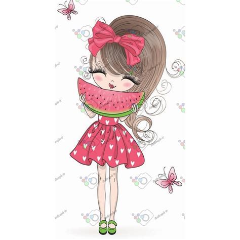 وکتور کودکانه دختر و قاچ هندونه کد 11285 عکس گراف