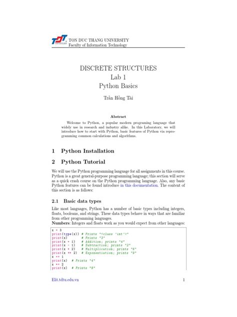 Discrete Structures Lab 1 Python Basics 1 Python Installation 2 Python