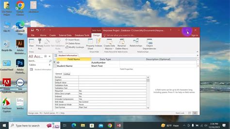 Ms Access Db Create Table Design And Form Create Youtube