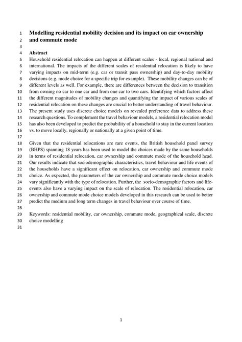 Pdf Modelling Residential Mobility Decision And Its Impact On Car