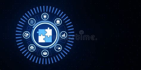 Creative Round Data Management Hologram With Jigsaw Puzzle On Wide Dark
