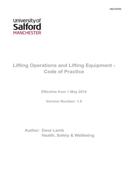 Lifting Operations Code Of Practice University Of Salford