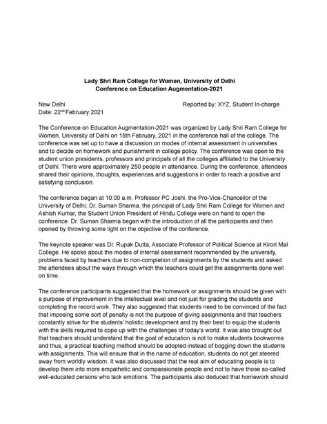 Report Writing Assignment Lady Shri Ram College For Women University