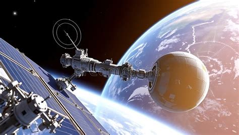 Spacecraft Orbiting Earth With Solar Panels Stock Illustration Illustration Of Grey White