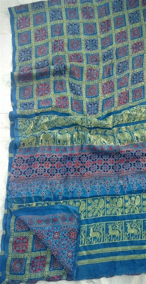 Ajrakh Multicolor Hand Block Printed Modal Cheks Saree At ₹ 4000