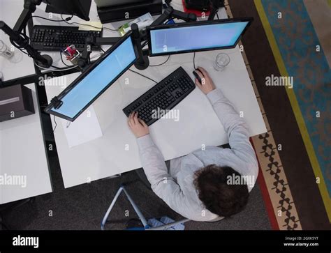 Top View Of Software Developer Writing Programming Code On Computer