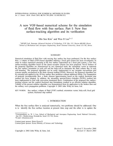 A New VOF Based Numerical Scheme For The Simulation Of Fluid Flow With Free Surface Part I New