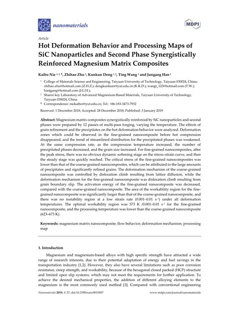 Pdf Hot Deformation Behavior And Processing Maps Of Sic Nanoparticles And Second Phase