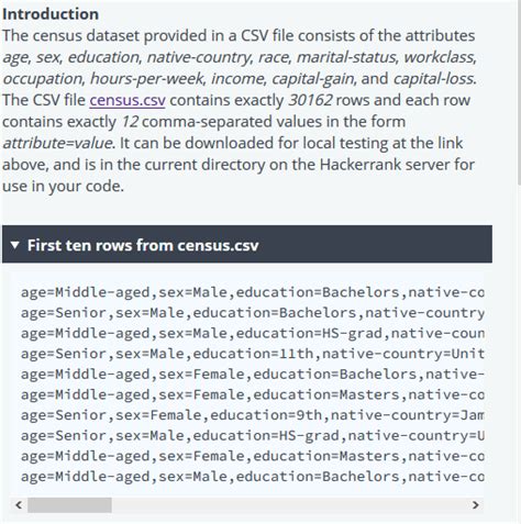 the census dataset provided in a csv file consists