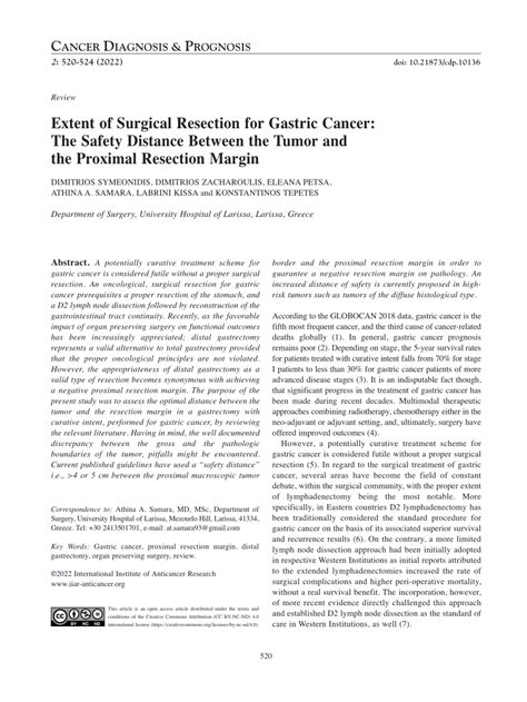 Pdf Extent Of Surgical Resection For Gastric Cancer The Safety