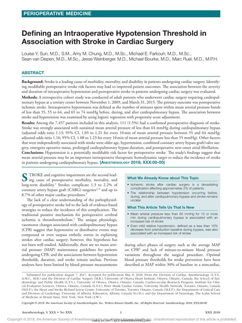 Pdf Defining An Intraoperative Hypotension Threshold In Association