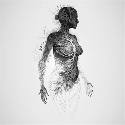 Premium AI Image Arafed Drawing Of A Woman With A Tree Growing Out Of Her Body Generative Ai