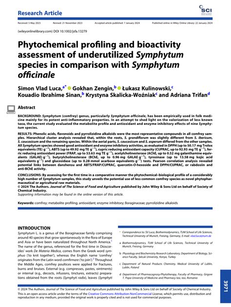 Pdf Phytochemical Profiling And Bioactivity Assessment Of Underutilized Symphytum Species In