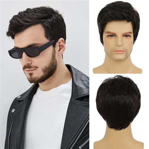 Dai Cloud Black Wigs For Men Short Side Part Natural Layered Fluffy Synthetic Mens