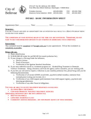 INTAKE Basic Ination Sheet Doc Template PdfFiller