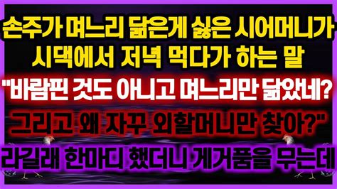 역대급 사이다 사연 손주가 며느리 닮은게 싫은 시어머니가 시댁에서 왜 자꾸 외할머니만 찾아 라길래 한마디 했더니 게거품을 무는데 사연모음 이혼썰 사연라디오 실화사연