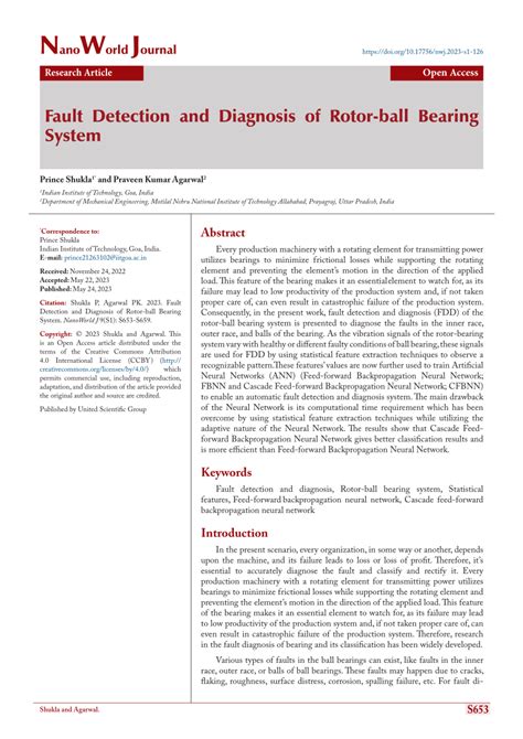Pdf Fault Detection And Diagnosis Of Rotor Ball Bearing System
