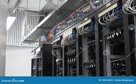 Device For Mining Crypto Currency Row Of Bitcoin Miners Set Up On The