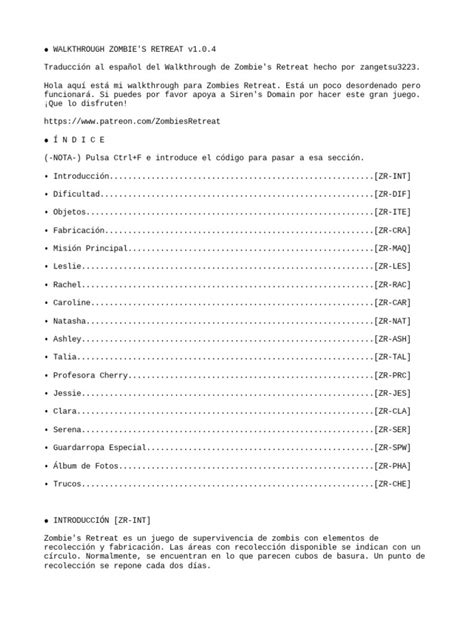 Zombies Retreat Walkthrough V1 0 4 Esp Pdf Alimentos Zombis