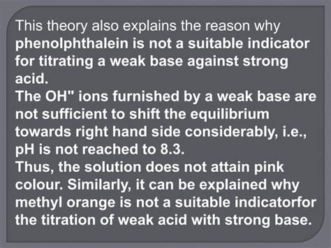 Theory Of Indicators Choice Of Indicator Acid Base Indicator Pptx