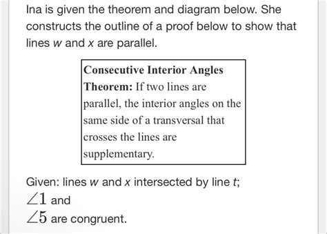 Ina Is Given The Theorem And Diagram Below She Constructs The Outline