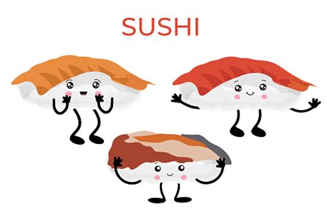 카와이 스타일의 스시 전통적인 일본 음식 아시아 해산물 그룹 초밥 레스토랑 카페 배달에 대 한 템플릿입니다 0명에 대한 스톡