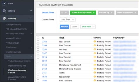 Warehouse Inventory Transfers Status Sellercloud