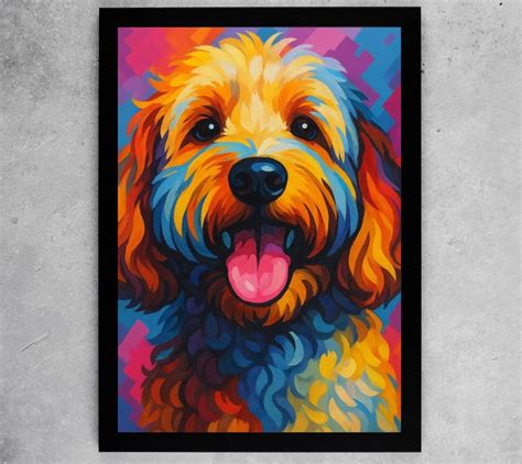 Cockapoo Pop Art Happy Pet Dog Print Poster Canvas Framed Wall Art