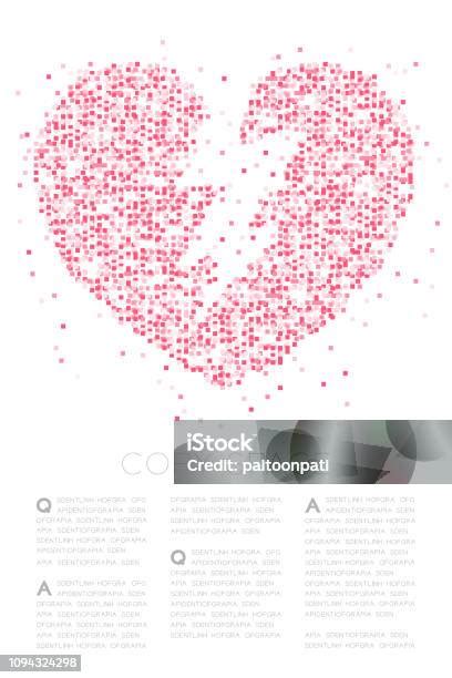 속보 심장 아이콘 추상 기 광장 상자 픽셀 패턴 발렌타인의 날 개념 디자인 분홍색 색깔 그림 복사 공간 벡터 Eps 10 흰색 바탕에 기하 도형에 대한 스톡 벡터 아트 및