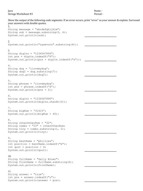 Solved Java Strings Worksheet 3 Name Period Show The