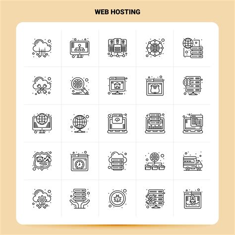 Outline 25 Web Hosting Icon Set Vector Line Style Design Black Icons