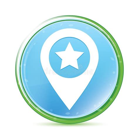 map pointer star icon natural aqua cyan blue round button stock