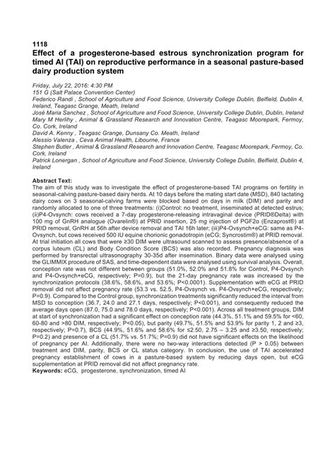 Pdf 1118 Effect Of A Progesterone Based Estrous Synchronization