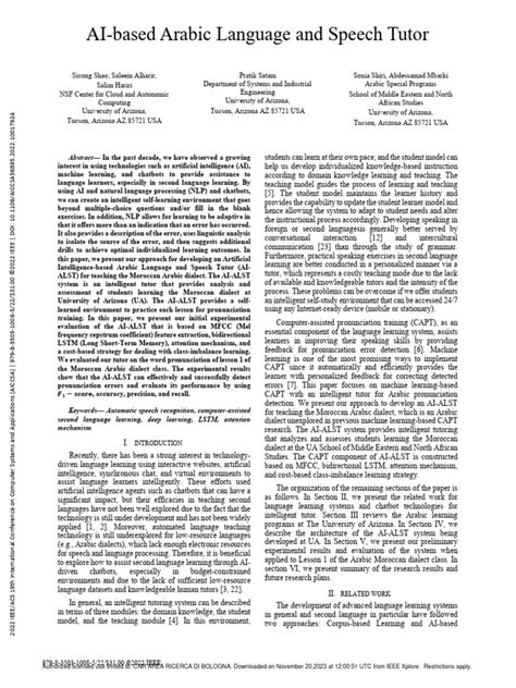 Ai Based Arabic Language And Speech Tutor Pdf Arabic Deep Learning