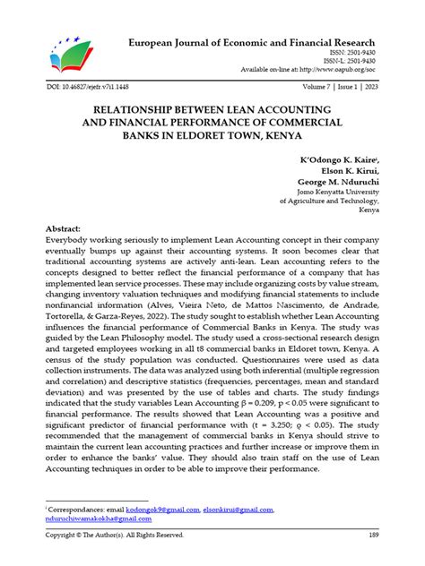 Relationship Between Lean Accounting And Financial Pdf Coefficient