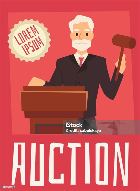 경매 배너 또는 경매인 플랫 벡터 일러스트가 있는 포스터 템플릿 가격에 대한 스톡 벡터 아트 및 기타 이미지 가격 결정 경매 Istock