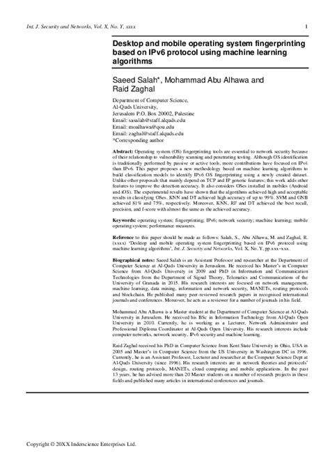 Pdf Desktop And Mobile Operating System Fingerprinting Based On Ipv6 Protocol Using Machine