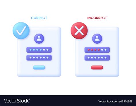 3d Correct And Incorrect Passwords Royalty Free Vector Image