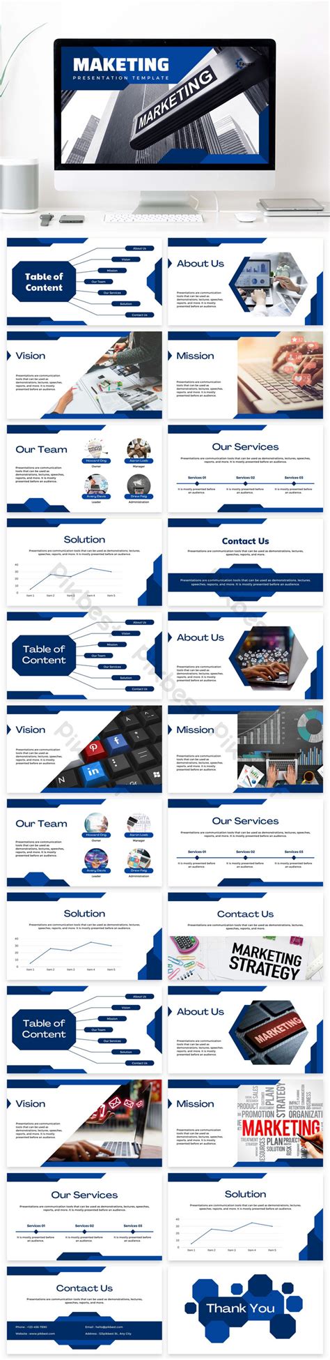 งานนำเสนอ Powerpoint ในหัวข้อ โมเดลธุรกิจสีน้ำเงิน เทมเพลต Powerpoint แบบ Pptx ดาวน์โหลดฟรี