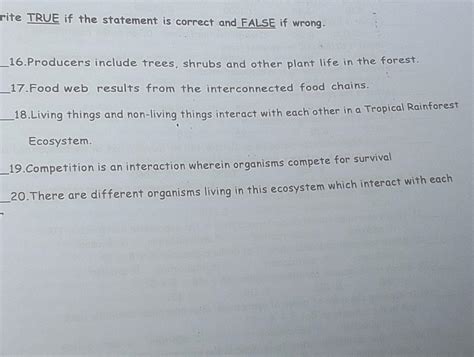 Ii Write True If The Statement Is Correct And False If Wrong 16producers Include Trees
