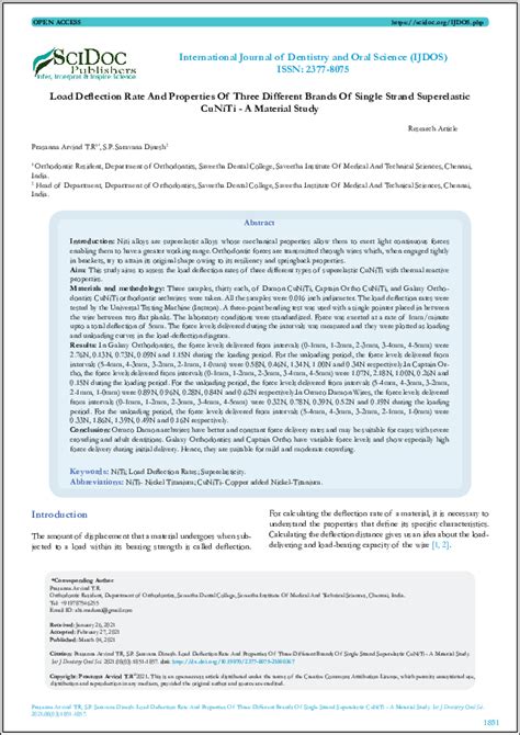 Pdf Load Deflection Rate And Properties Of Three Different Brands Of Single Strand
