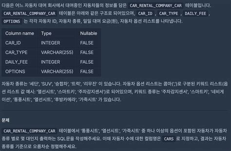 프로그래머스 sql 자동차 종류 별 특정 옵션이 포함된 자동차 수 구하기