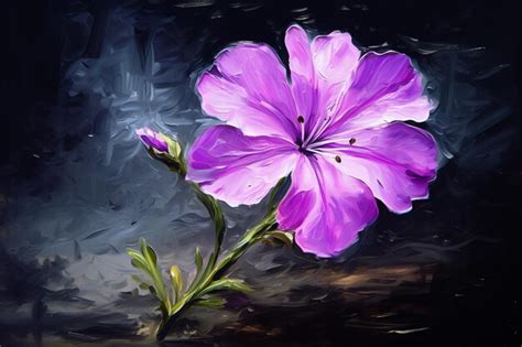 Painting Of A Purple Flower With A Stem On A Dark Background Generative