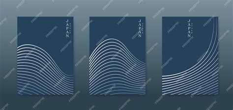 Premium Vector Japanese Landscape Background Set Cards Gold Line Wave Pattern Vector