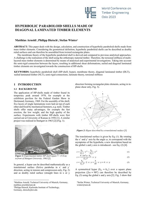 Pdf Hyperbolic Paraboloid Shells Made Of Diagonal Laminated Timber Elements
