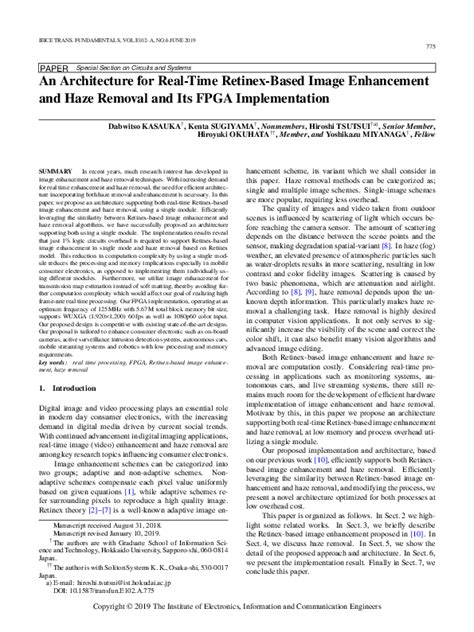 Pdf An Architecture For Real Time Retinex Based Image Enhancement And Haze Removal And Its
