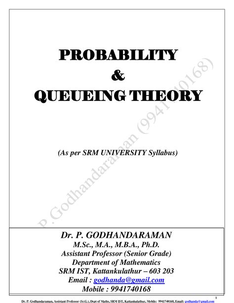 PQT Module Lecture Notes PROBABILITY QUEUEING THEORY As Per SRM UNIVERSITY Syllabus