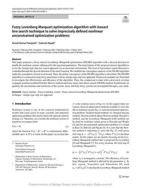Fuzzy Levenberg Marquart Optimization Algorithm With Inexact Line