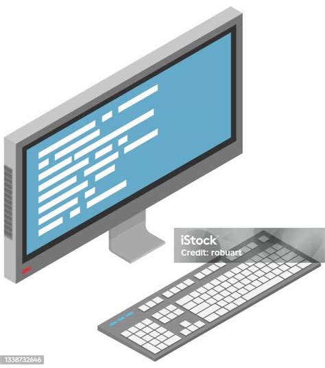 코드 화면이 있는 사무직 작업자의 작업장 컴퓨터 모니터와 키보드가 격리된 데스크톱 Cpu에 대한 스톡 벡터 아트 및 기타 이미지 Cpu 개념 Istock